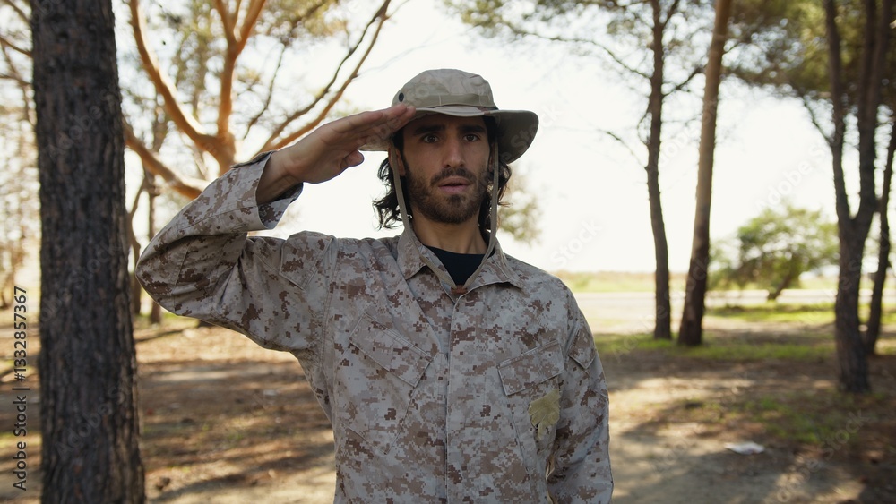 Military Salutes Several Times As A Sign Of Respect Under Tree In ...