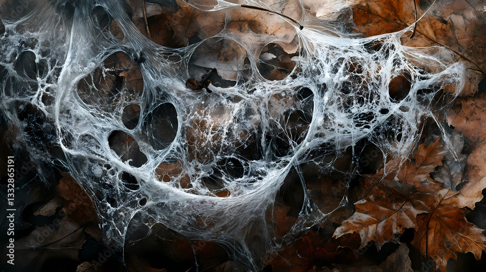 Stock-Illustration „Fungal hyphae coil around decaying leaves, forming ...