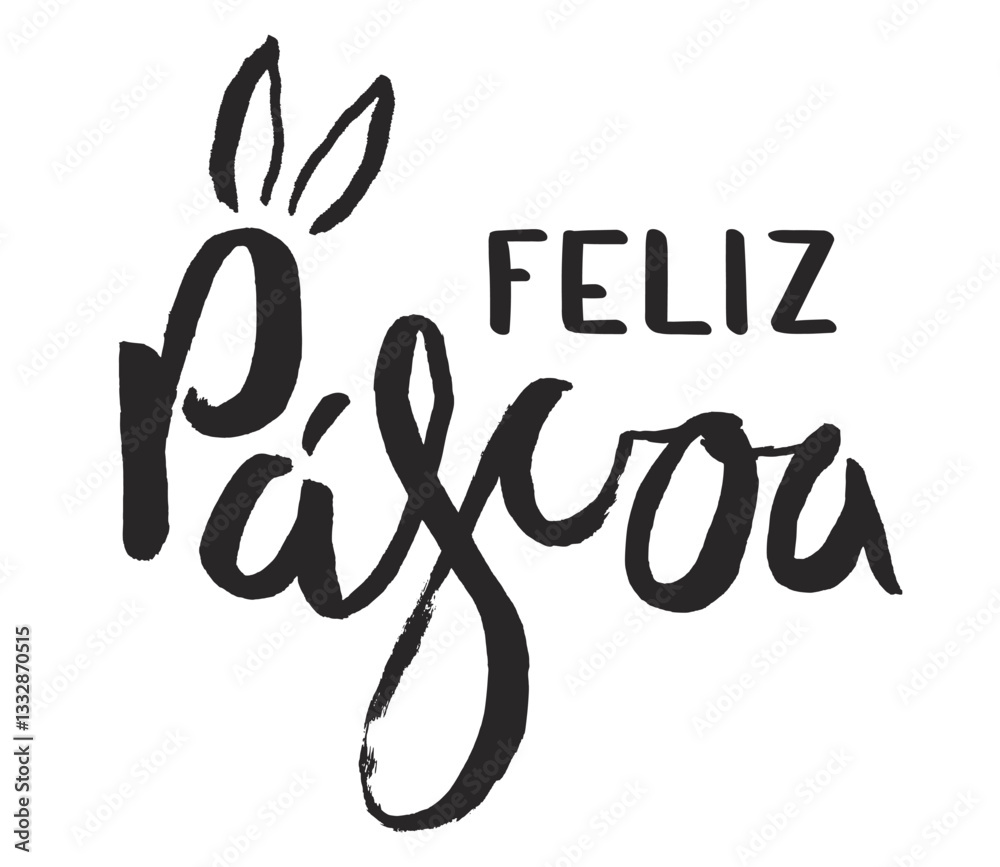 Feliz Pascoa, Happy Easter in Portuguese hand lettering quote ...