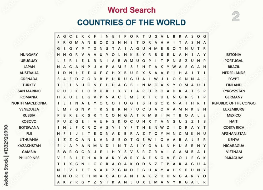 Word search puzzle game (Word find game) Countries of the World series ...