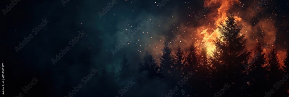 A powerful image of a raging forest fire engulfing tall trees ...