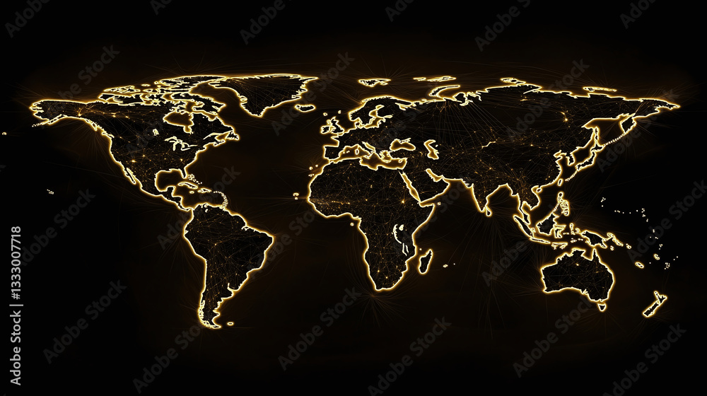 Golden cracked world map with shimmering dust overlay design Stock ...