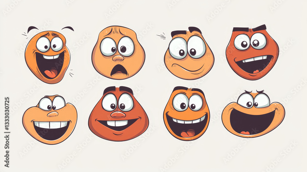 Ilustración de Stock Cartoon retro faces. Doodle clip art funny ...