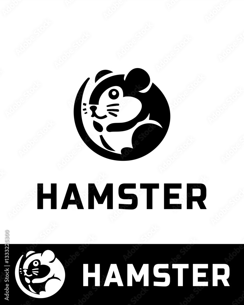 A modern and abstract black and white vector logo of a hamster ...