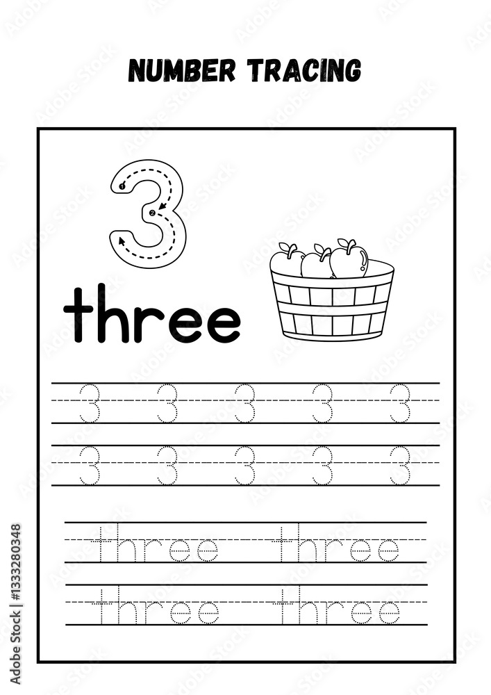Introduce your child to the 3 Number Tracing Worksheet & Coloring Page ...