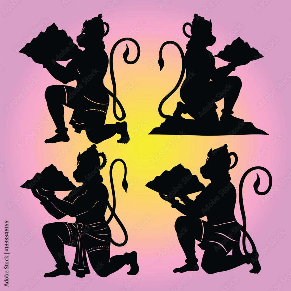 Collection of lord hanuman silhouette that is showing different pose ...