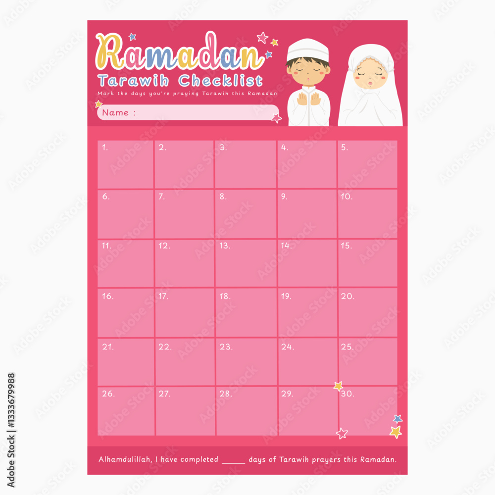 Vector de Stock Ramadan Tarawih prayer checklist poster template design ...