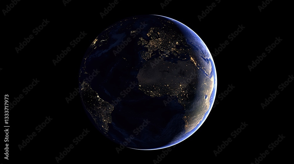 Night View of Earth from Space: High-Resolution Capture of Illuminated ...