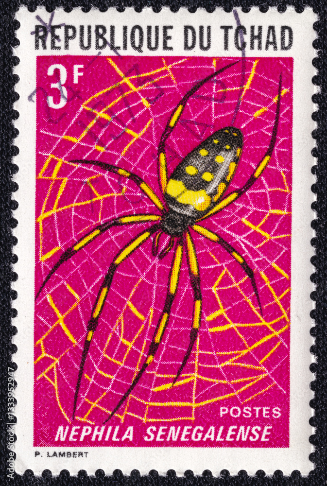 Postage stamp from Chad issued in 1972 featuring Nephila senegalensis ...