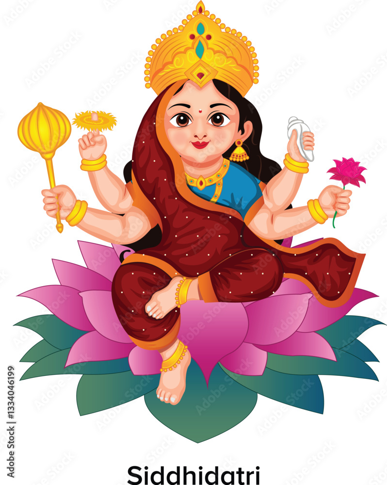 Vector de Stock Maa Siddhidatri Worship on the Seventh Day of Navratri ...