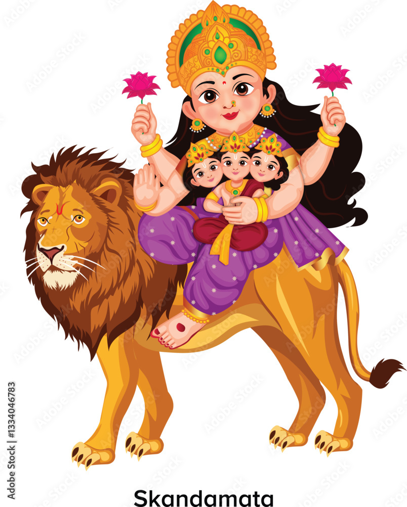 Maa skandamata Worship on the Fifth Day of Navratri Character Vector ...