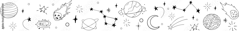Star celestial divider, border frame, space with blink stars, planets ...