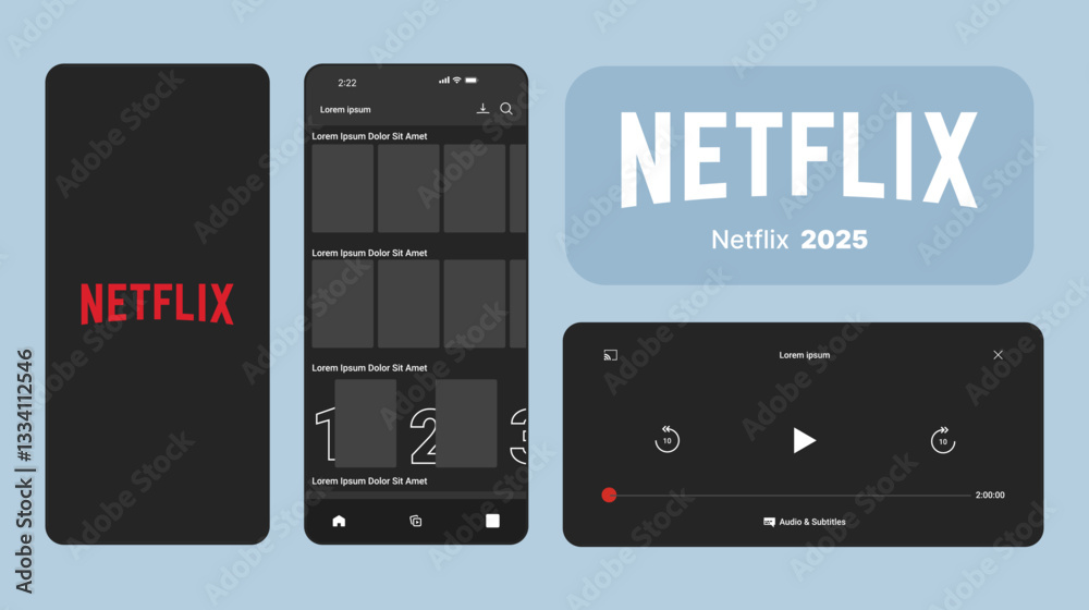Netflix UI mockup template. Streaming platform layout and video player ...