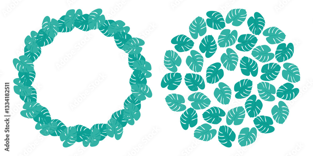 Monstera leaves Tropical Circular Frame border and Round Background ...