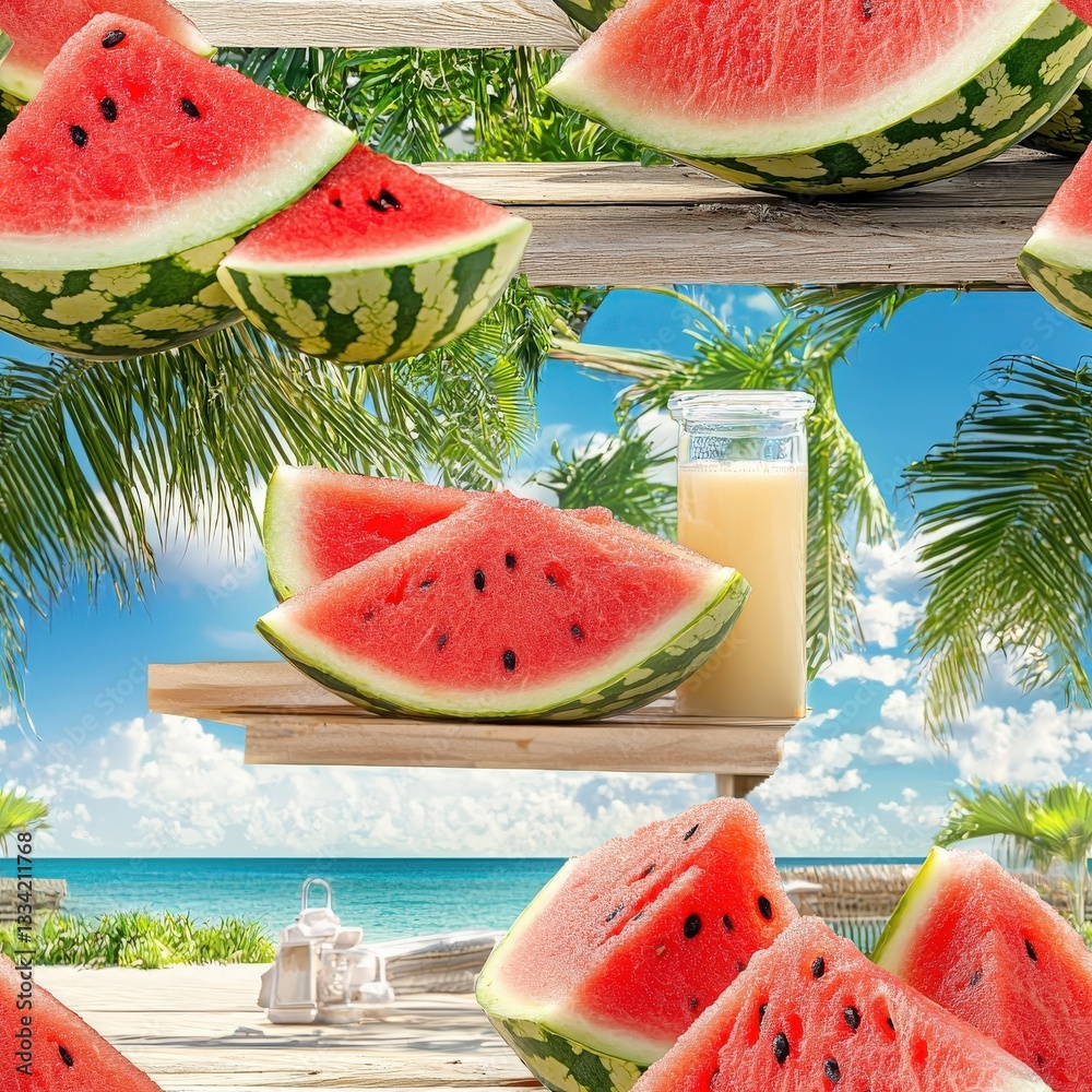 Watermelon slice seamless texture background wallpaper with fresh ...