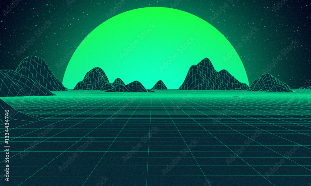 Retro background futuristic landscape 1980s style. Digital retro ...