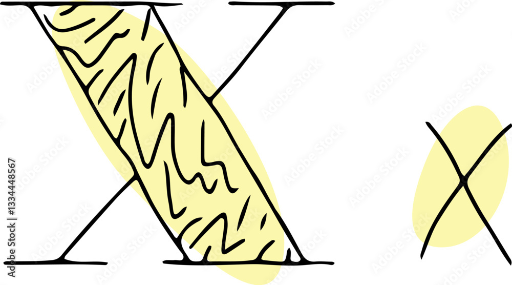 capital letter X and lowercase letter x hand drawn in black with shaded ...