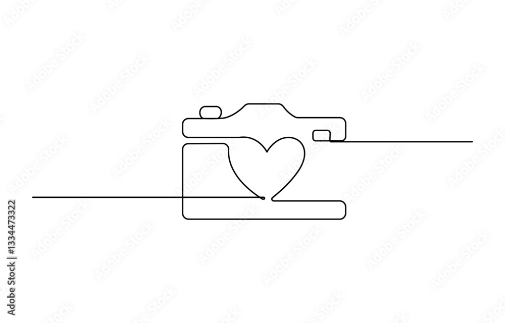 Camera one line drawing, Isolated on white background vector ...