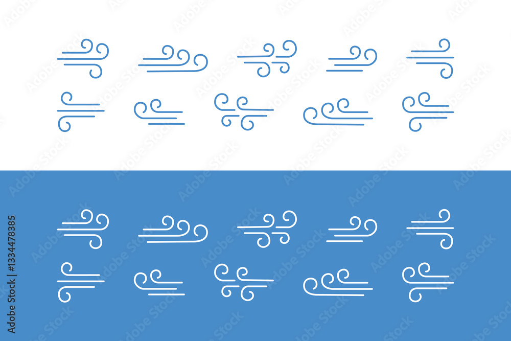 Wind icon set. Winds vector icons set. Wind air movement for weather ...