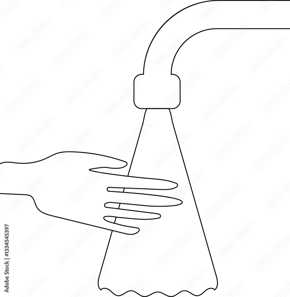 Coloring page with washing hands under running water from a tap Stock ...