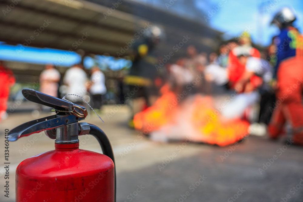 Company employees are undergoing basic fire extinguishing training ...