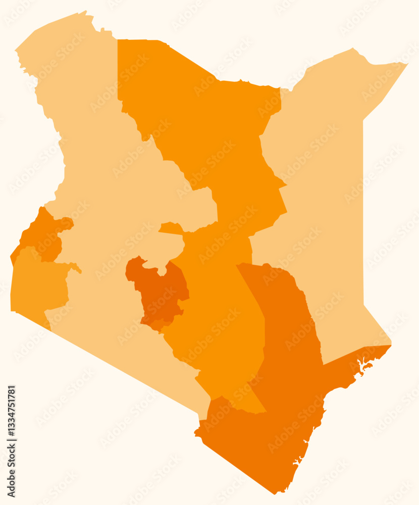 Map of Kenya with regions. Just a simple country border map with region ...