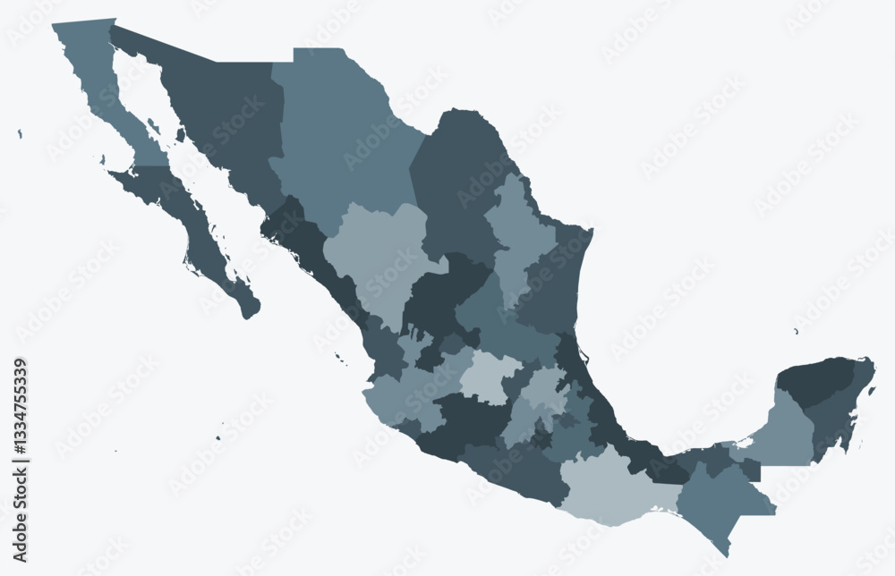 Vector de Stock Map of Mexico with regions. A simple country border map ...