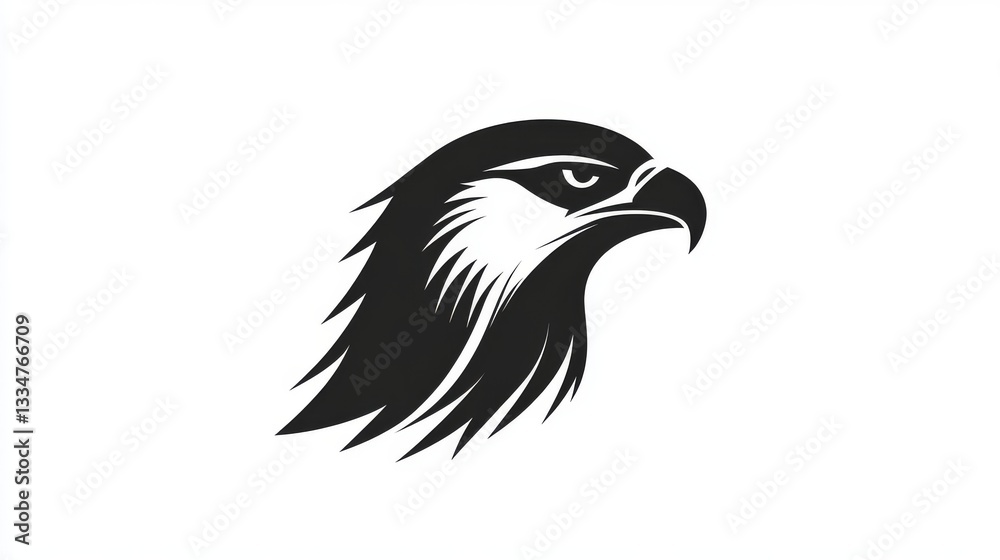 Minimalist falcon head logo in monochrome on a white background. Simple ...