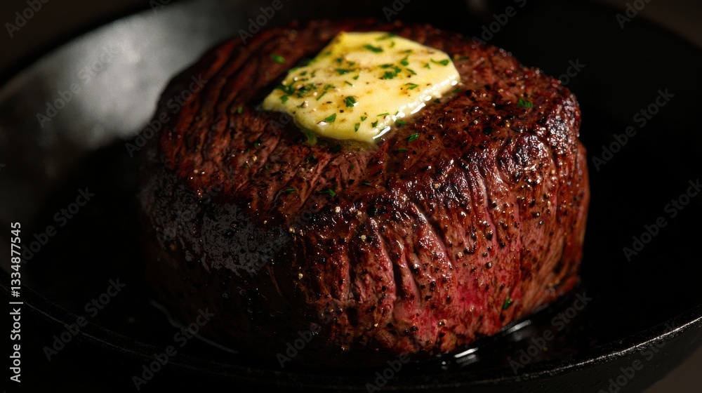 Perfectly Cooked Filet Mignon Steak with Butter on Cast Iron Pan Ready ...