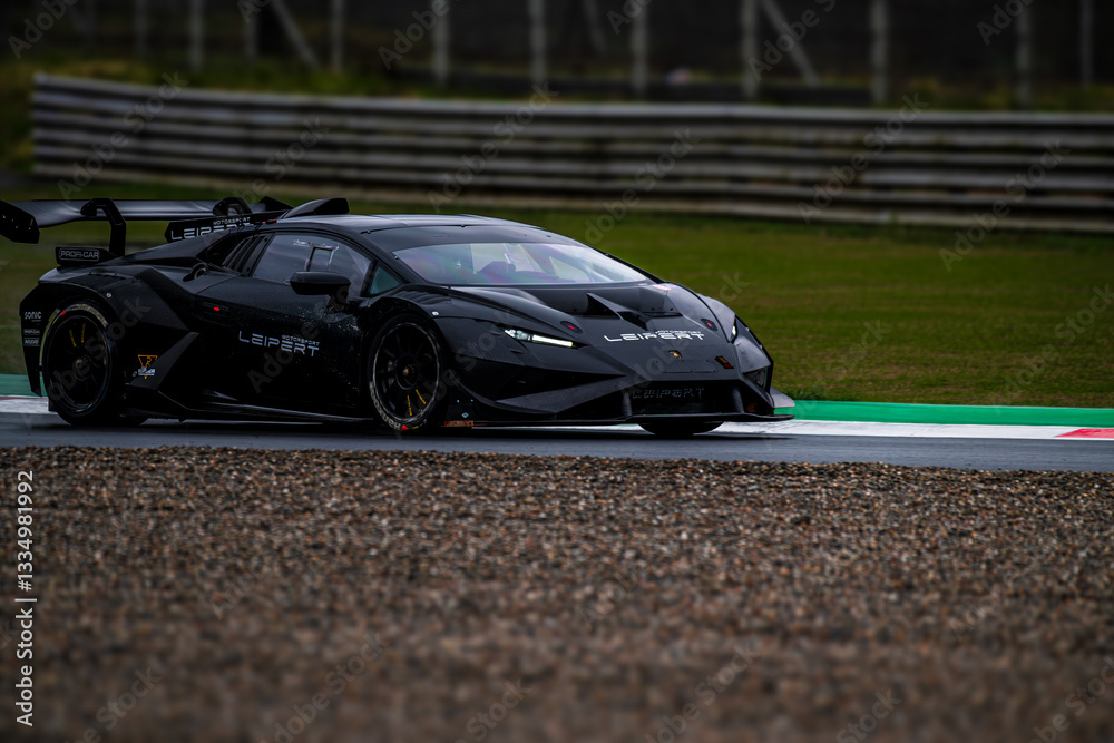 A thrilling car race at Monza, with powerful engines roaring through ...