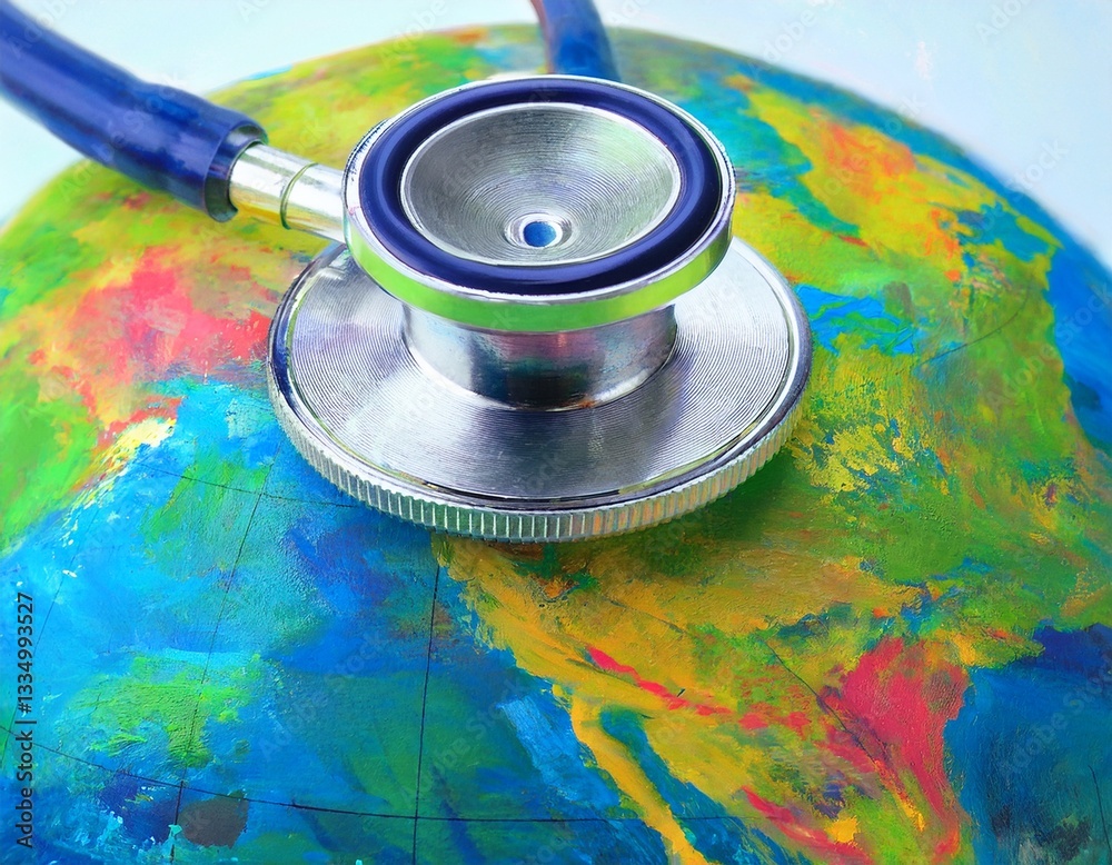 Día Mundial de la Salud, con un globo terraqueo y un estetoscopio Stock Photo | Adobe Stock