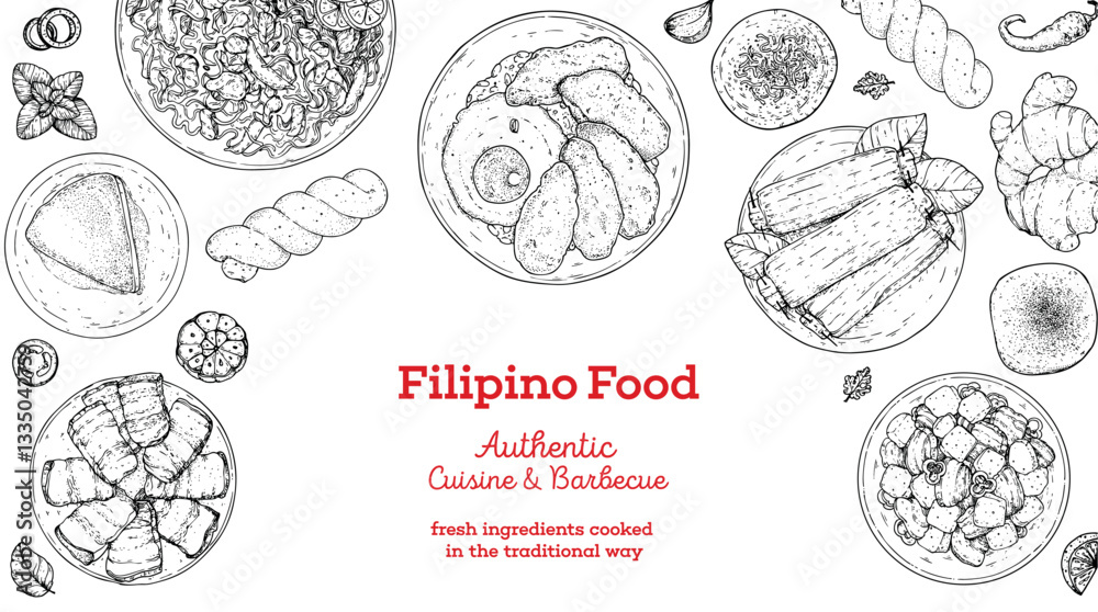 Filipino food top view vector illustration. Food menu design template ...