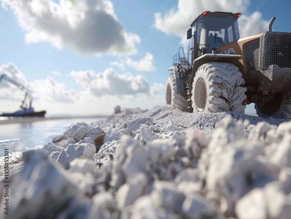 Rural Construction Site with Tractor: Earthmoving Heavy Equipment in a ...