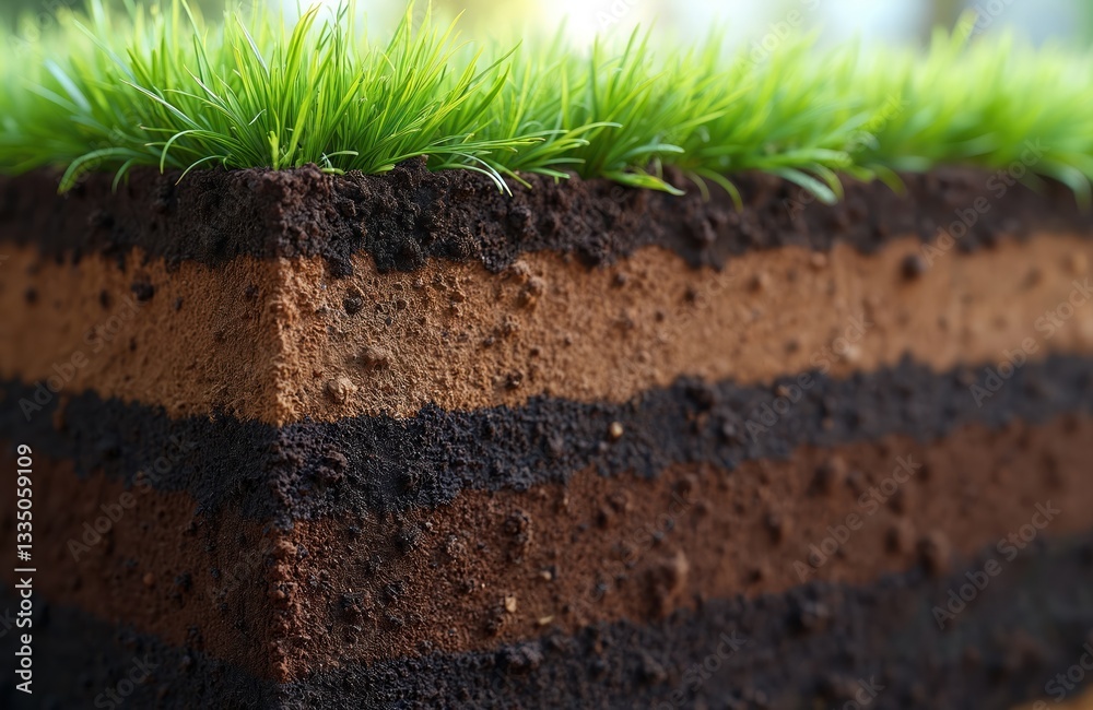 Underground soil layers cross section with green grass on top. Earth ...