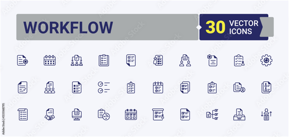 Workflow vector line icon set. Contains outline symbols like work, list ...