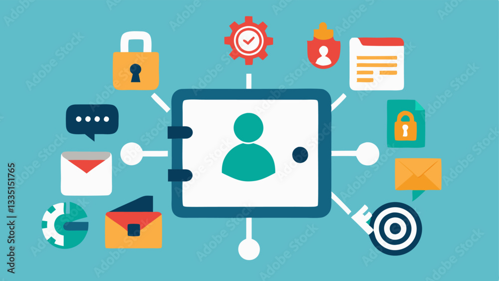 Personal Data Vault A vault overflowing with personal data icons being ...