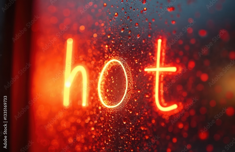 Inscription HOT written by finger on sweaty window glass with ...