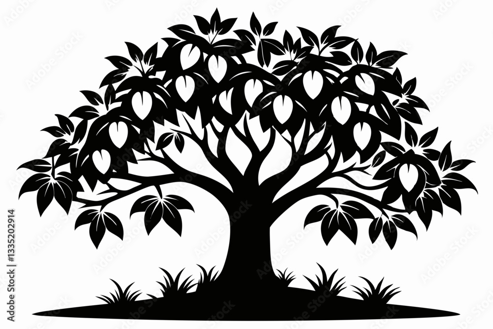 mango tree line art silhouette vector illustration Stock Vector | Adobe ...