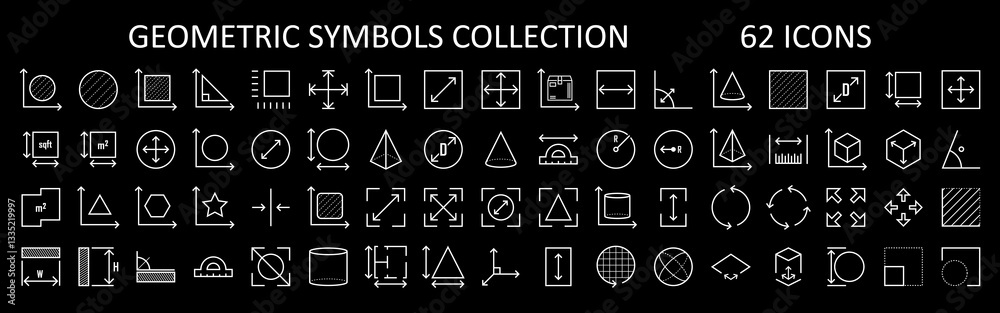 Geometric symbols collection. Vector set of linear geometry icons ...