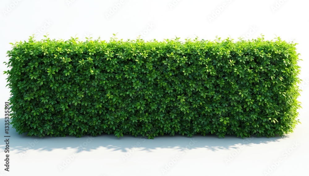 Green trimmed bush hedge fencing isolated on white background. Shrub ...