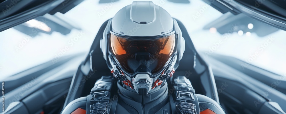 Cybernetic-enhanced pilot inside a high-speed exosuit fighter jet Stock ...