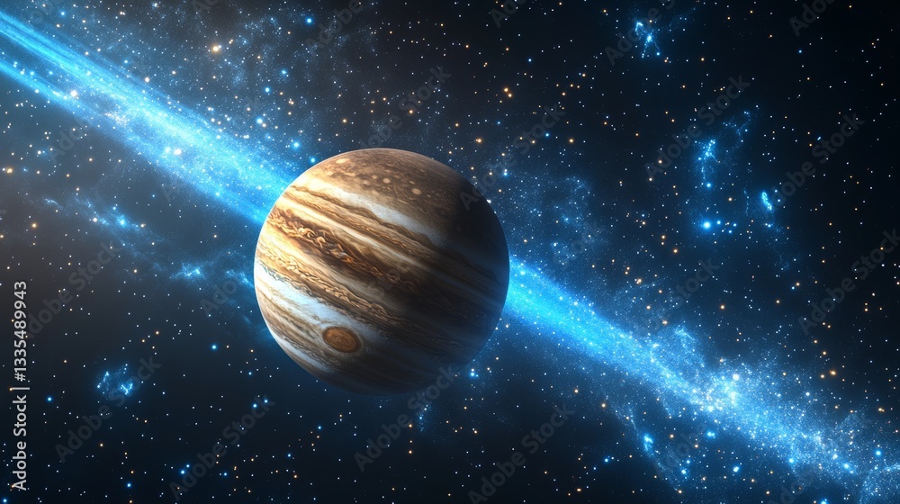 Stunning 3d visualization of jupiter surrounded by a starry sky and ...