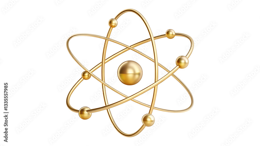 Gold Atom Isolated On White Background. Realistic Golden Molecule Sign ...