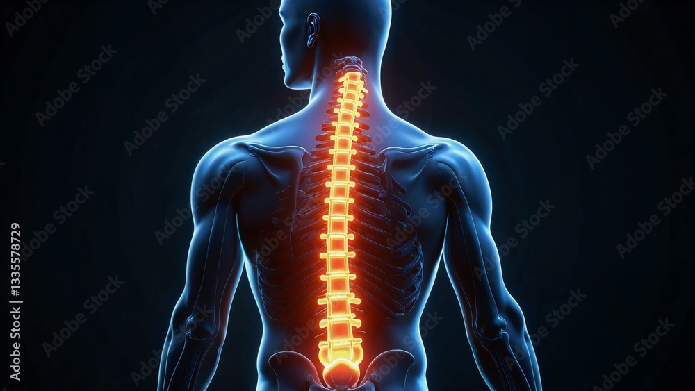 Educational diagram of spinal column highlighting common injury pain ...