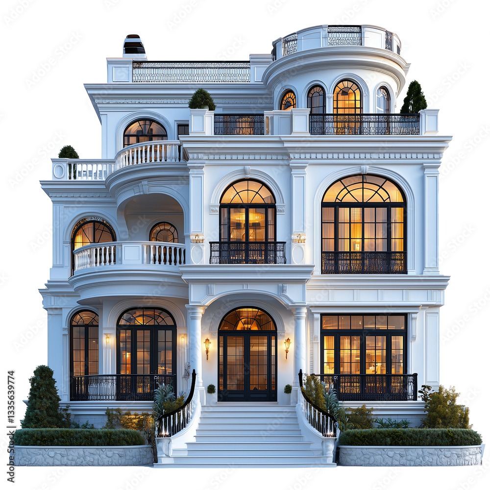 White mansion architecture luxury home residential isolated on ...