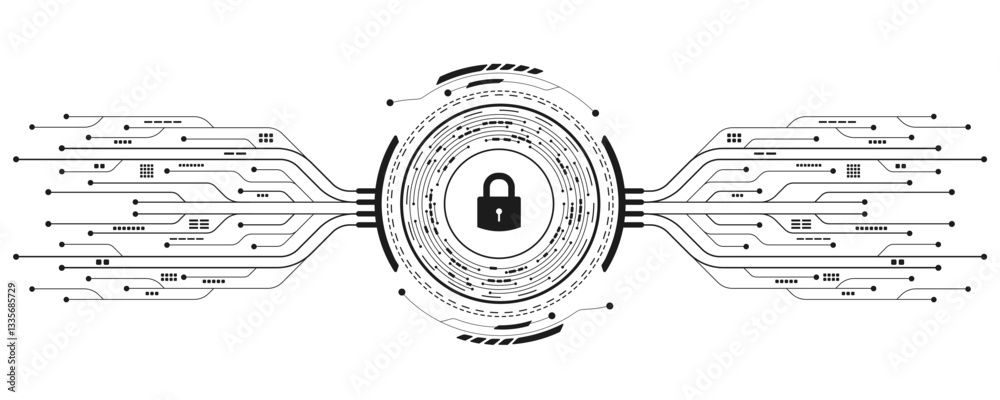 Blocked UI system with HUD elements on white backdrop. AI circuit board ...