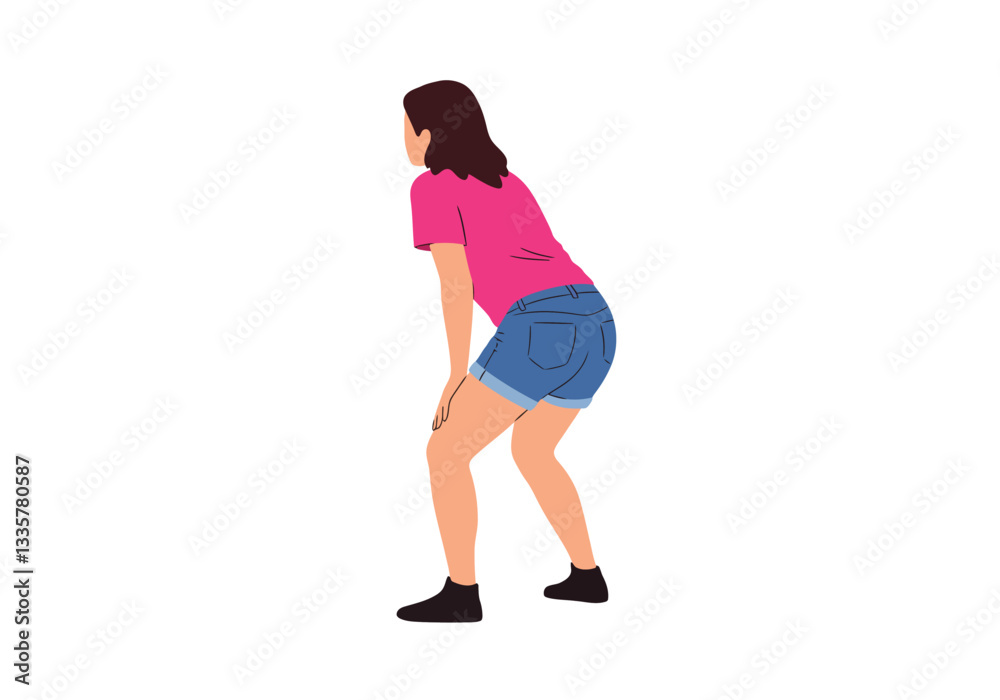 Twerking clipart. A woman in a pink shirt and blue shorts is shown ...