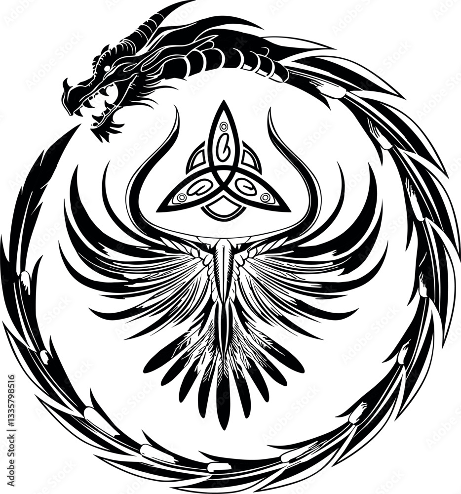 Celtic and Viking symbols: Dragon, Raven, Triskelion, Triskele, Valknut ...