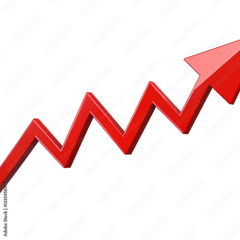 Red arrow pointing upward, with a growing graph line, isolated on a transparent background Stock ...