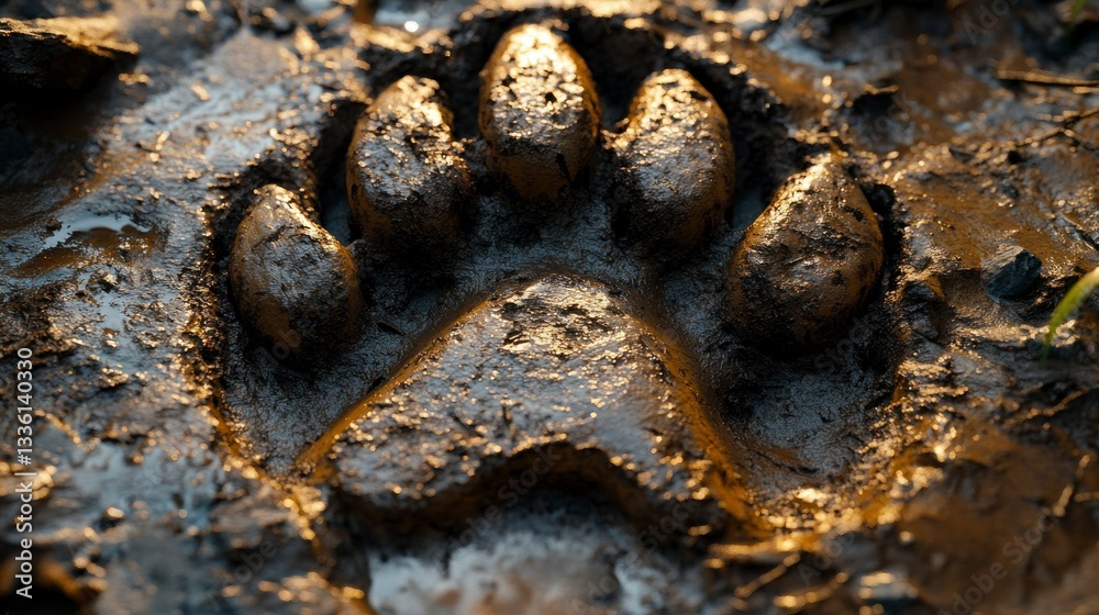 Exploring sabertoothed cat paw print in hardened mud natural ...